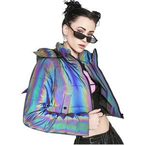 Jackets & Coats | Reflective Holographic Iridescent Hooded Horns ...
